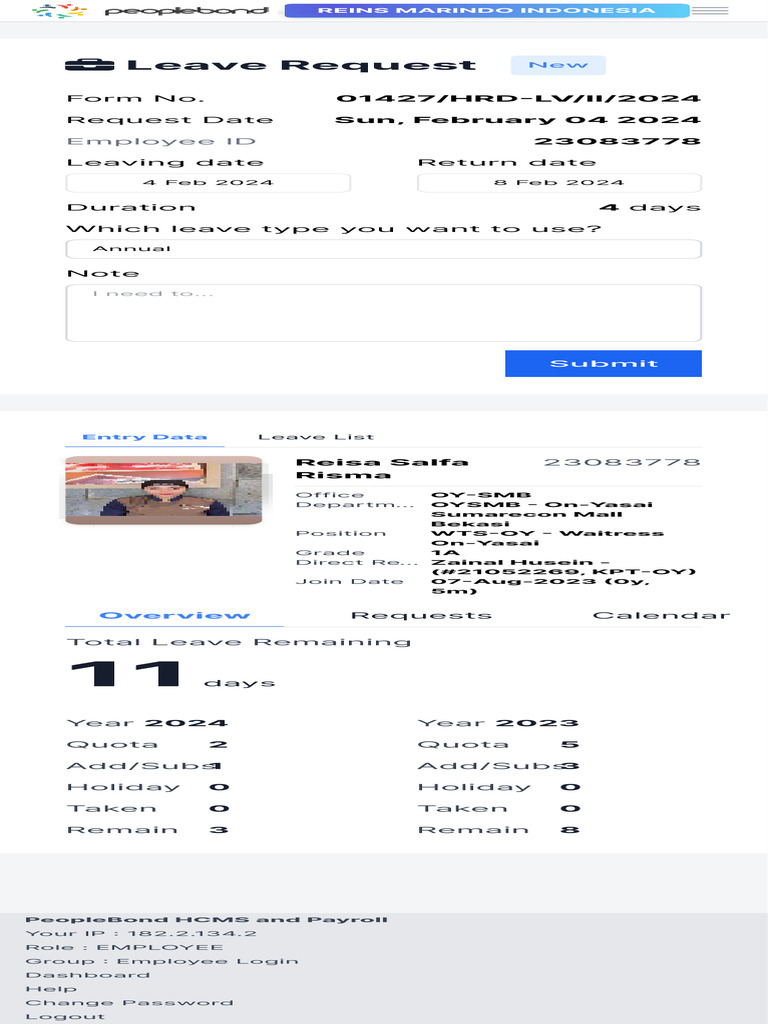 Leave Request PeopleBond HCMS and Payroll | PDF