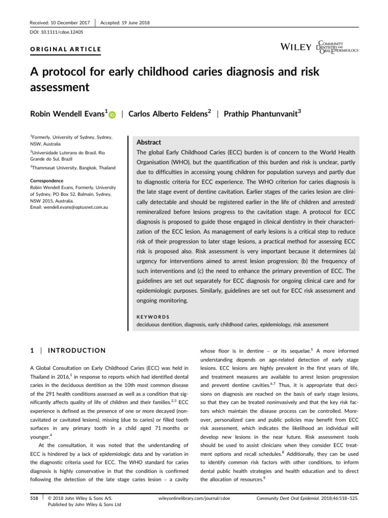 2018 CDOE ECC Protocol Evans Et Al | PDF | Tooth Enamel | Tooth