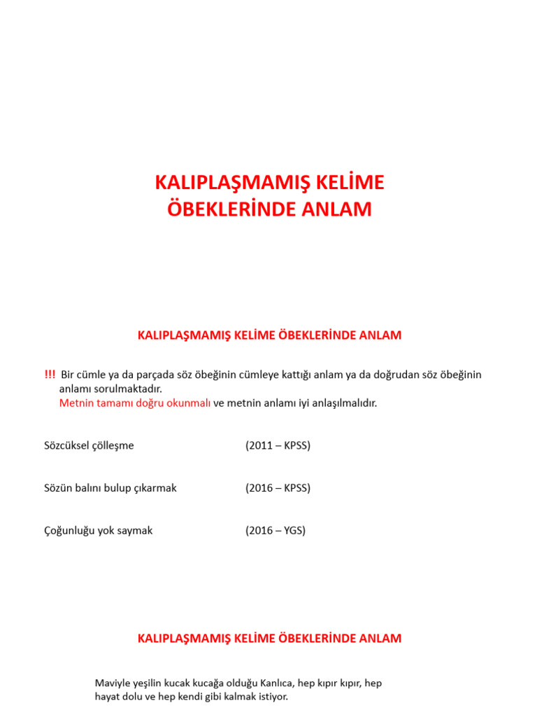 4 Kalıplaşmamış Kelime Öbeklerinde Anlam | PDF