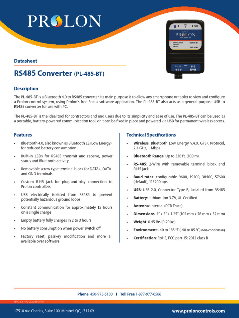 Bluetooth RS485 Converter PL-485-BT | PDF | Bluetooth | Usb