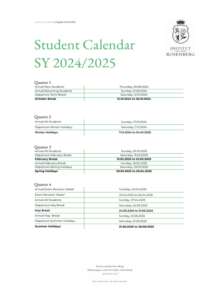 Institut auf dem Rosenberg 2024-2025 Calendar | PDF