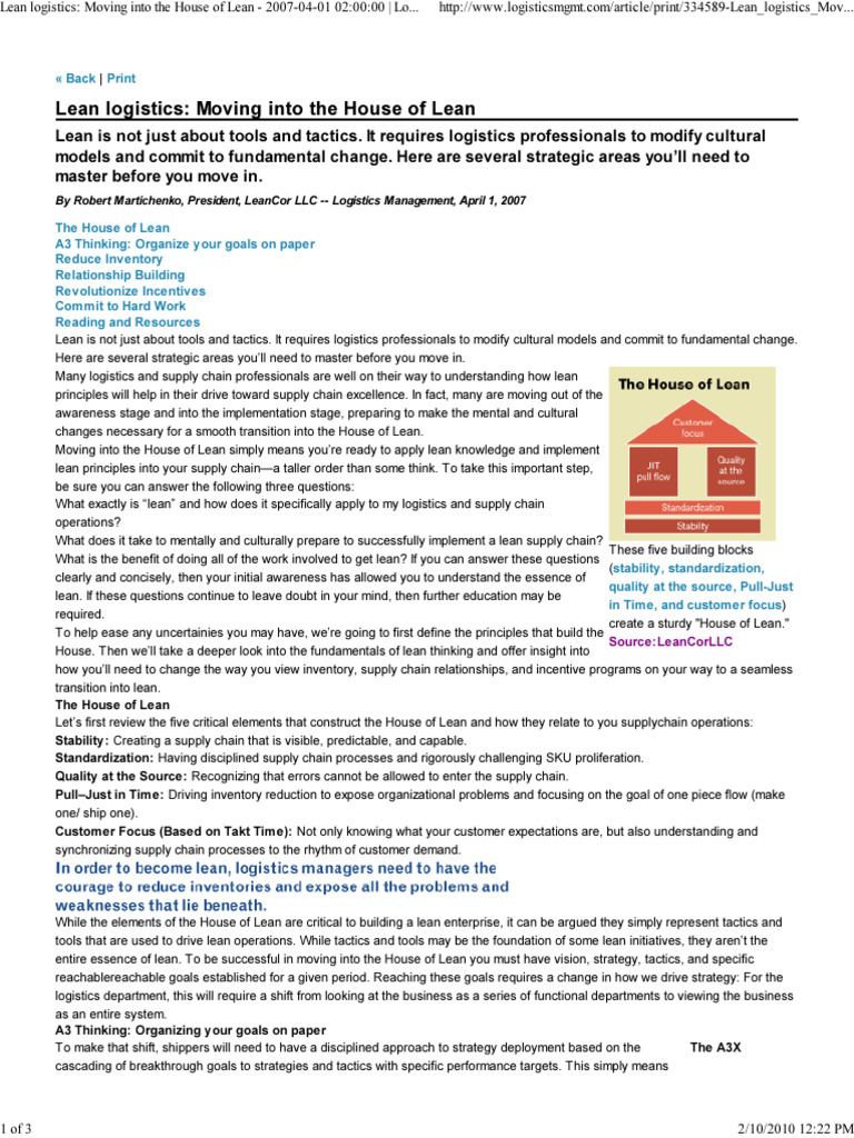 Lean Logistics Moving Into The House of Lean | PDF | Lean Manufacturing ...