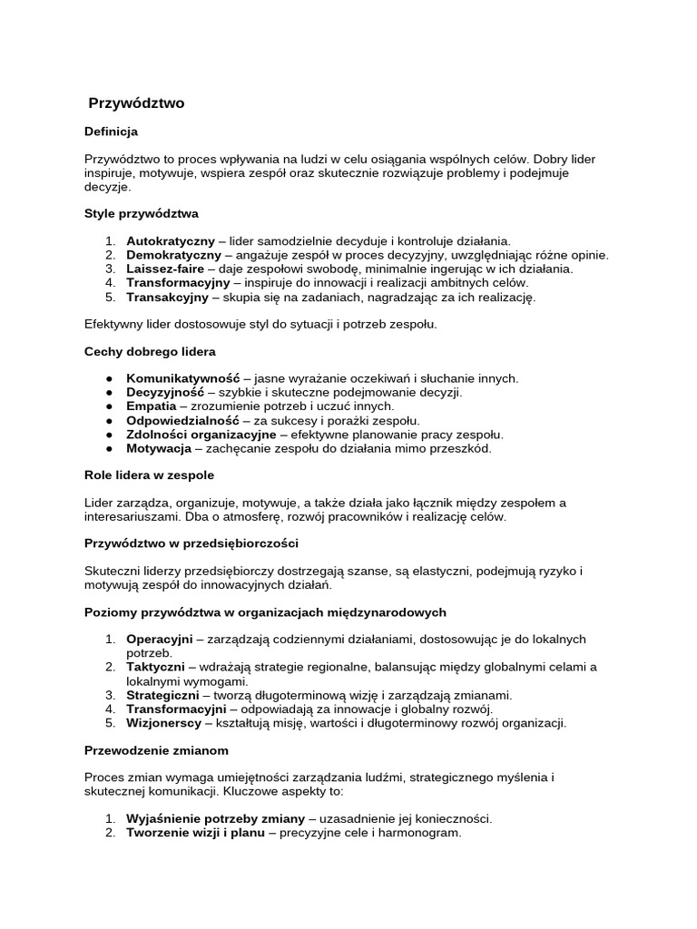 Biznes I Zarządzanie - Przywództwo | PDF