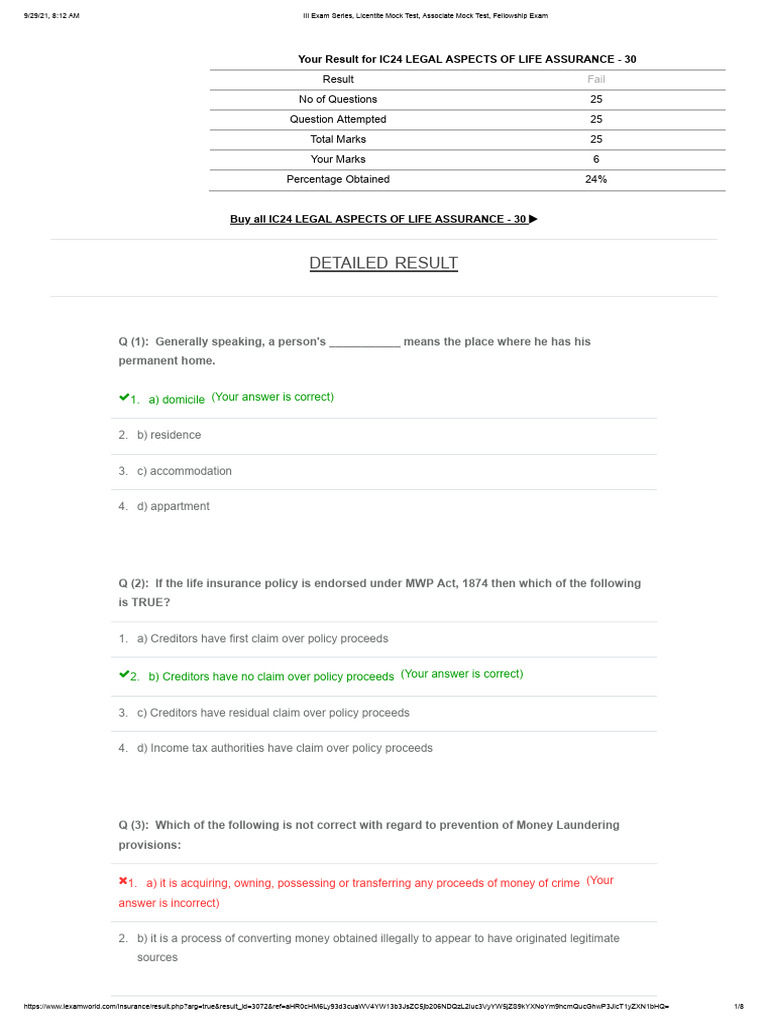 IC24 Life Assurance Exam Results | PDF | Life Insurance | Insurance