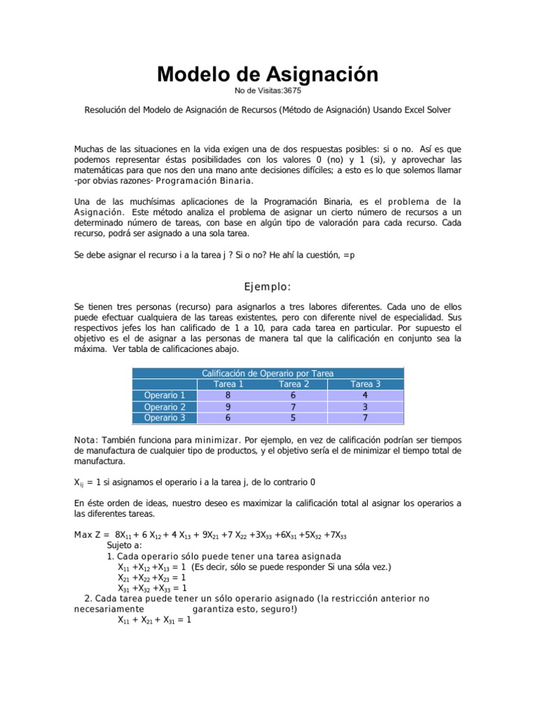 Modelo de Asignación Inv - Op | PDF | Matemáticas Aplicadas | Áreas de ...