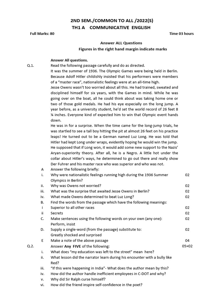 TH1 CommunicativeEnglish New Syllabus | PDF