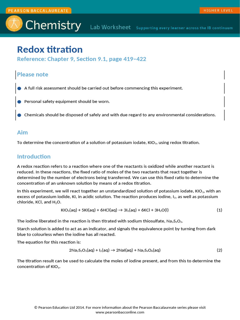 Redox Titration Practical 1 | PDF | Titration | Chemistry