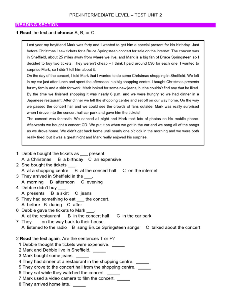 EF 4e PRE-INTERMEDIATE TEST 2 | PDF