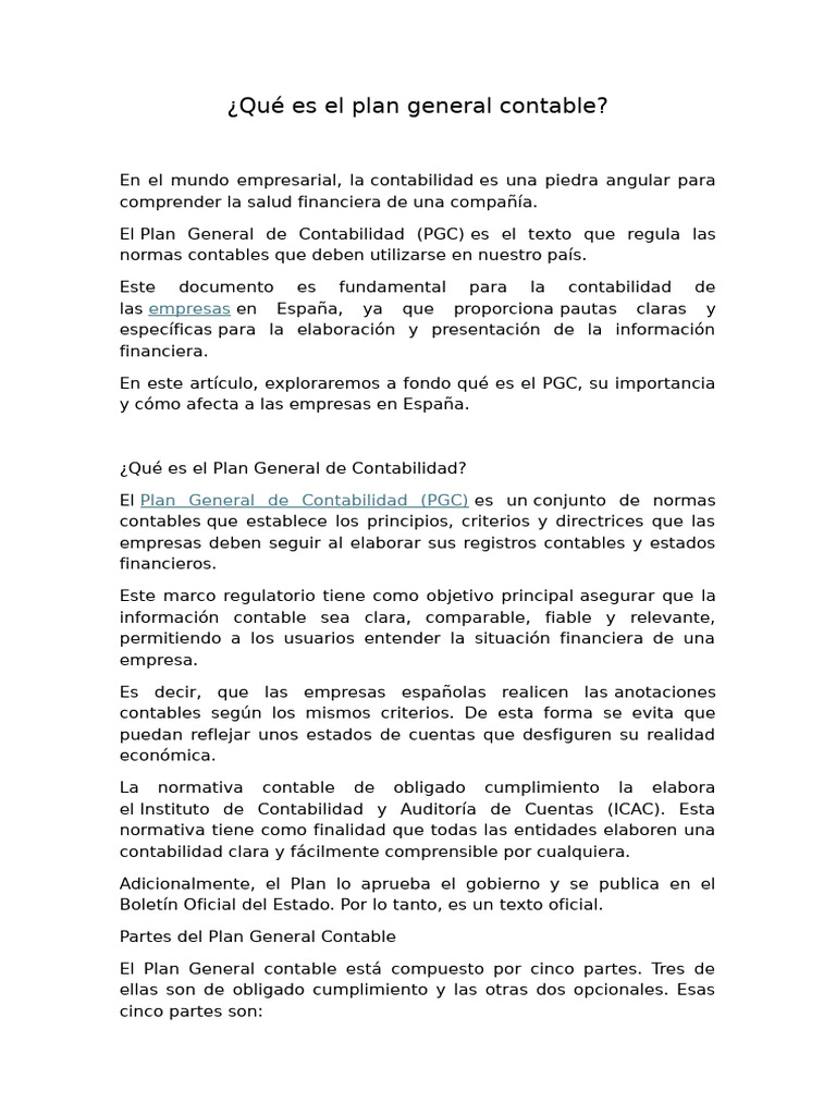 Qué es el plan general contable | PDF | Contabilidad | Estado financiero
