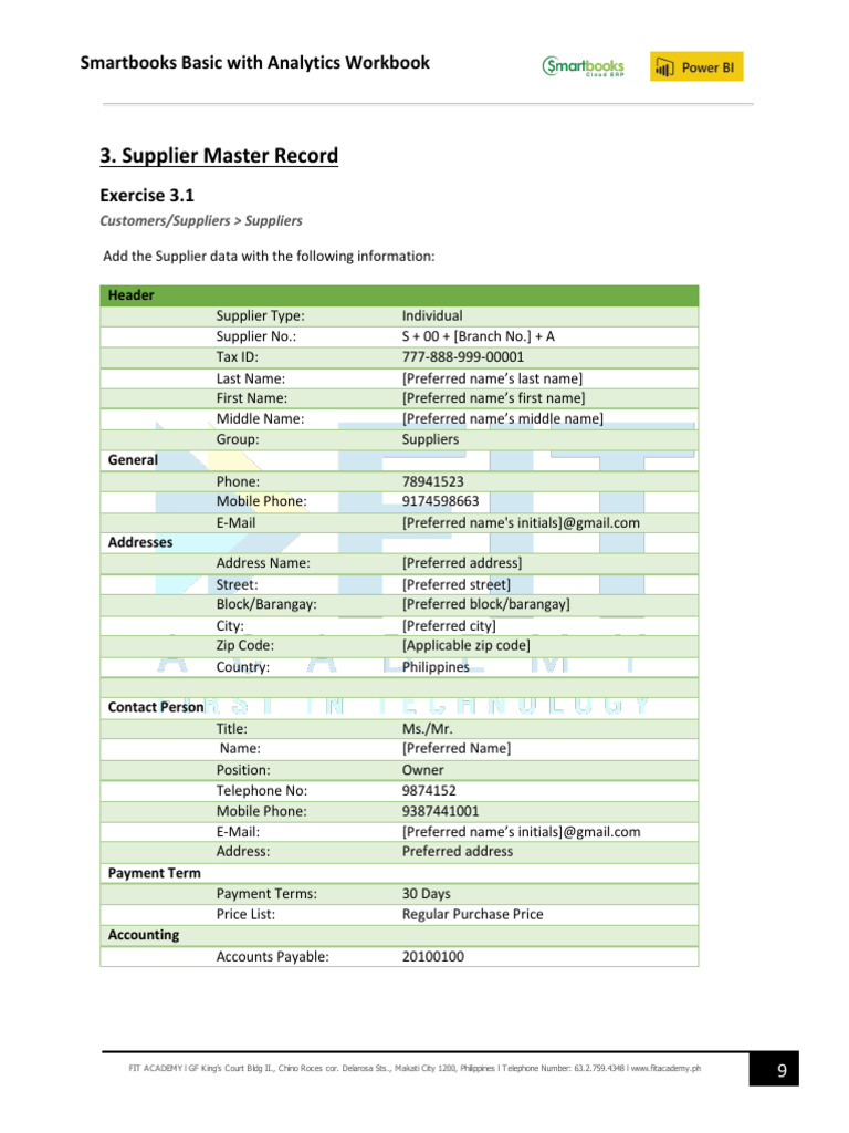 Supplier Master Record: Smartbooks Basic With Analytics Workbook | PDF | Service Industries ...