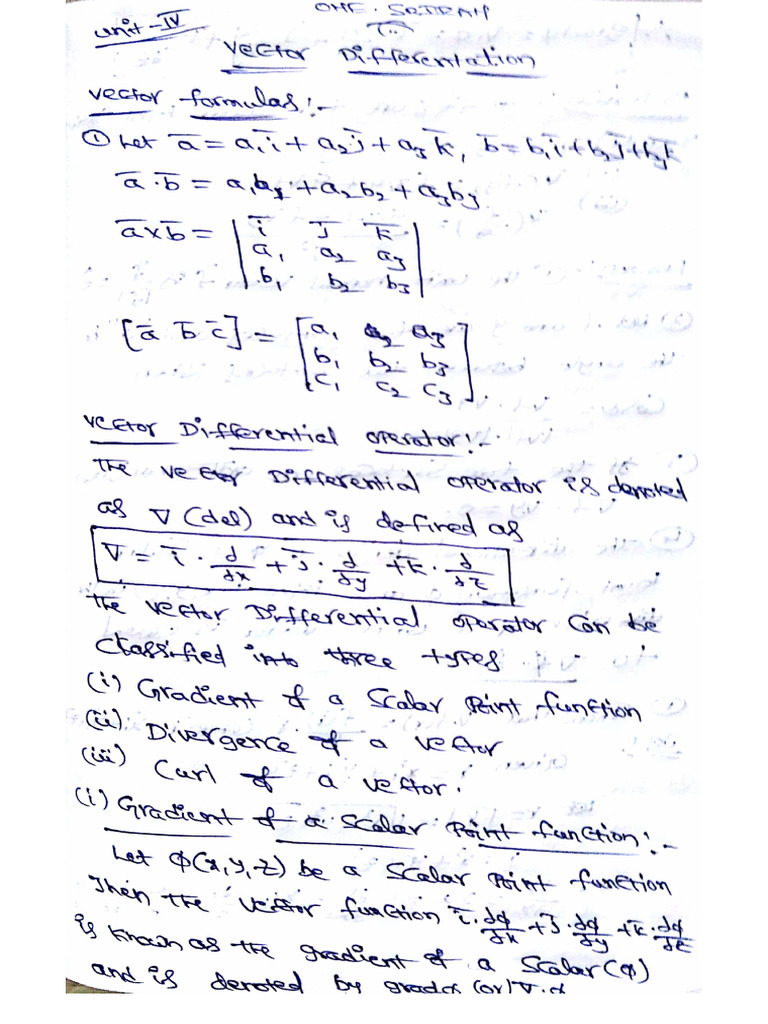TVC Unit-4 (Vector Differentiation) | PDF