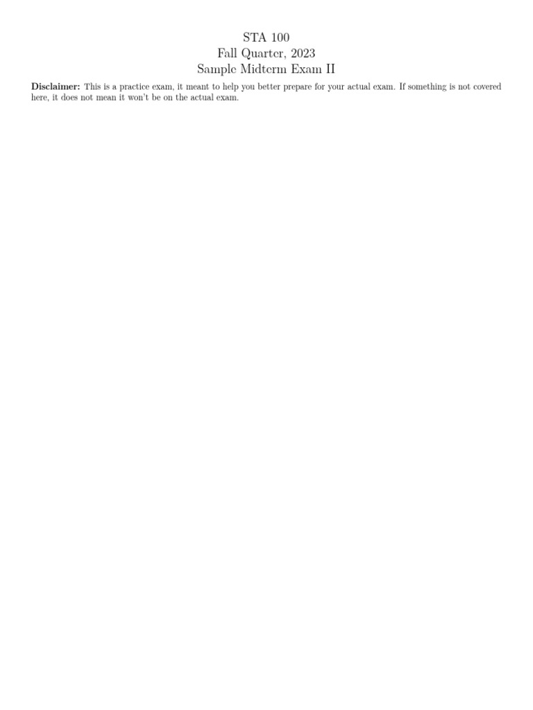 Midterm 2 practice | PDF | Mean | Statistical Analysis Midterm 2 practice | PDF | Mean | Statistical Analysis