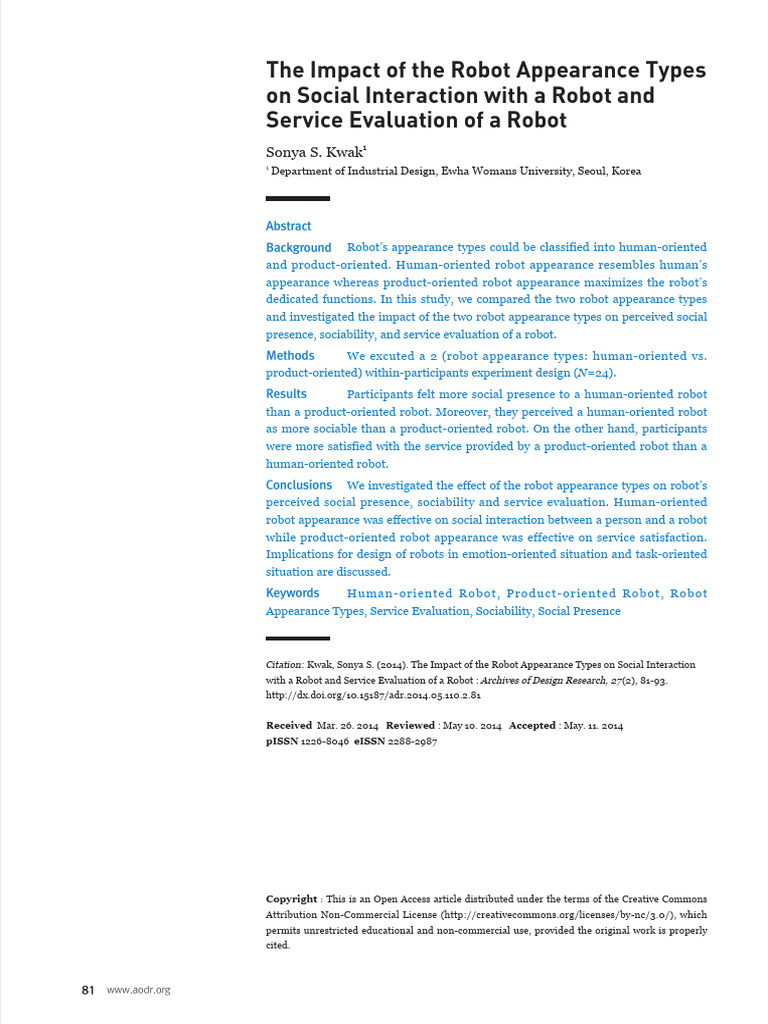 The Impact of The Robot Appearance Types On Social Interaction With A Robot and Service ...
