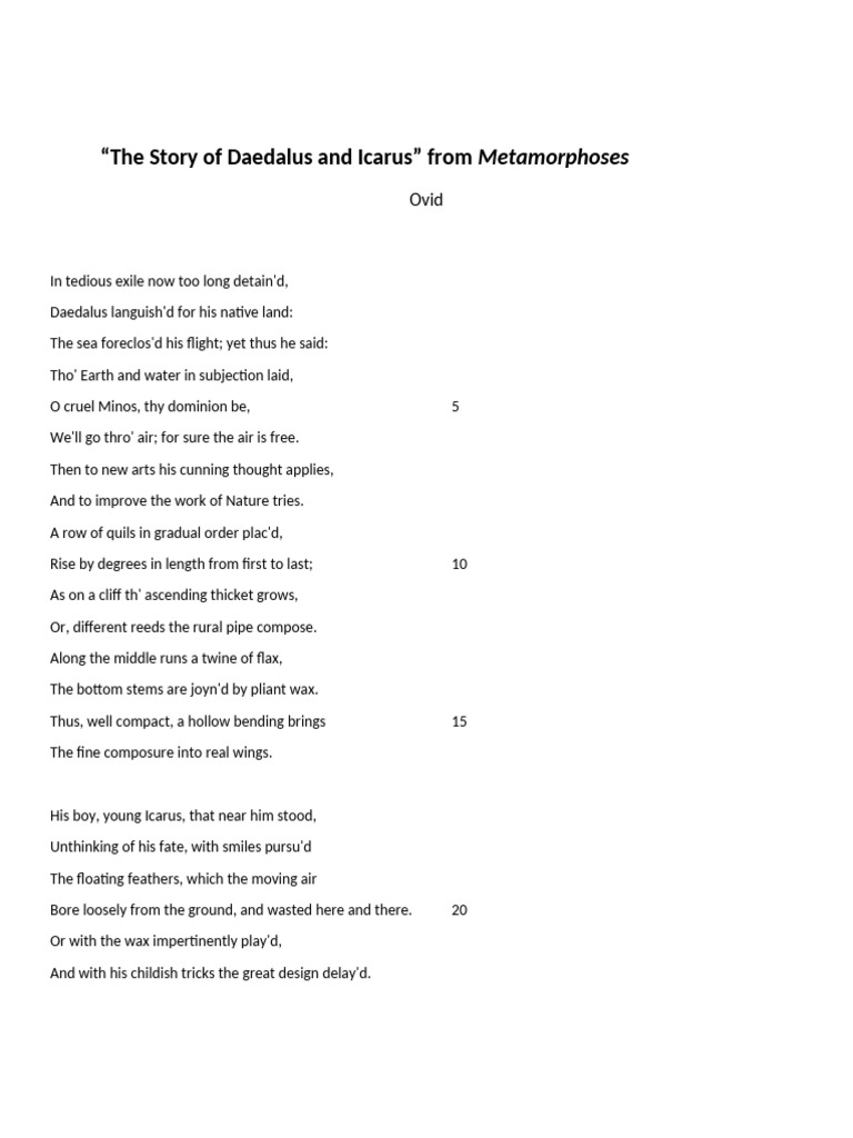 Ovid - The Story of Daedalus and Icarus | PDF | Poetry