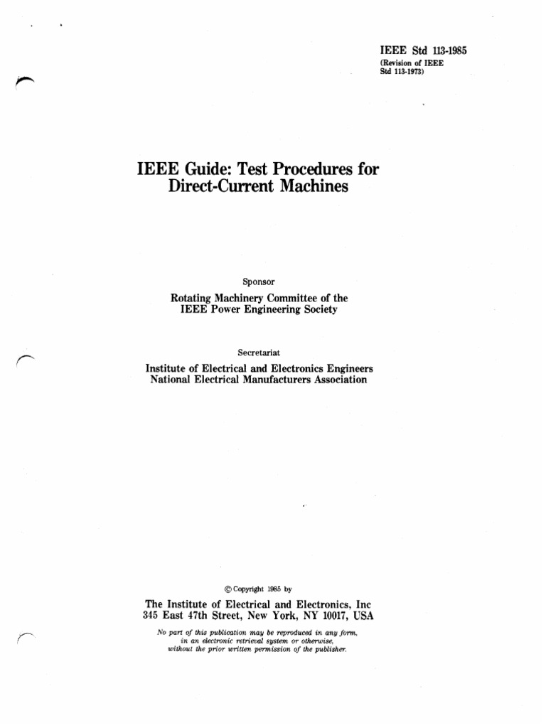IEEE STD 113 - 1985 Test Procedure For DC Machines | PDF