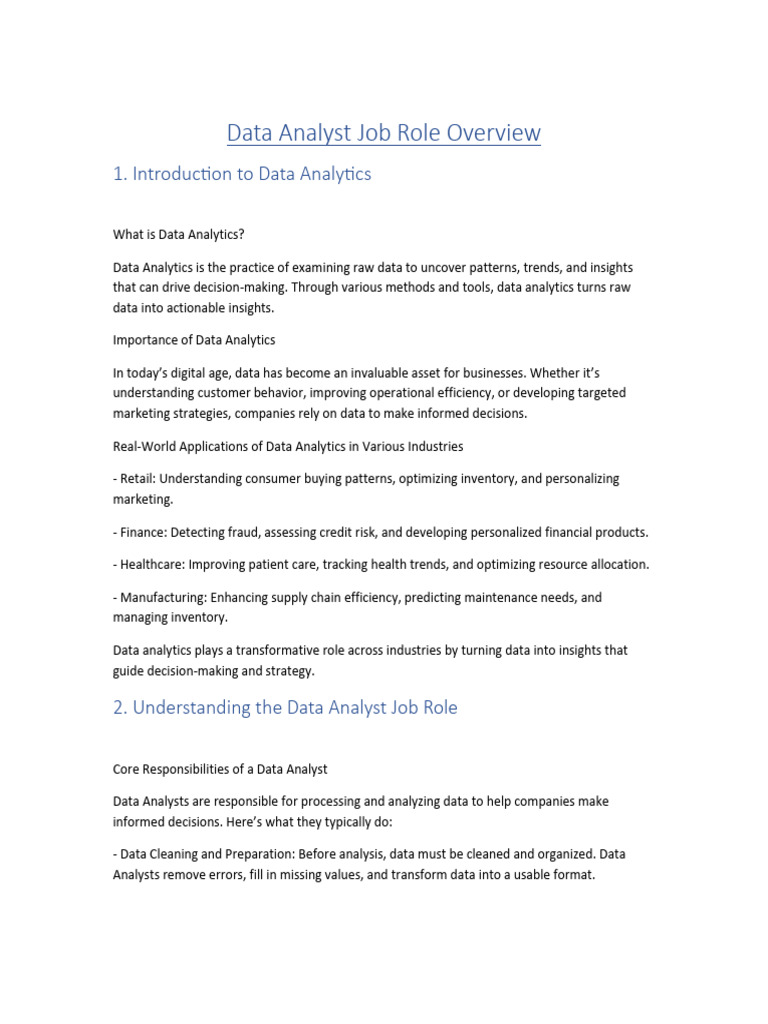 Data Analyst Job Role Overview | PDF | Data Analysis | Analytics