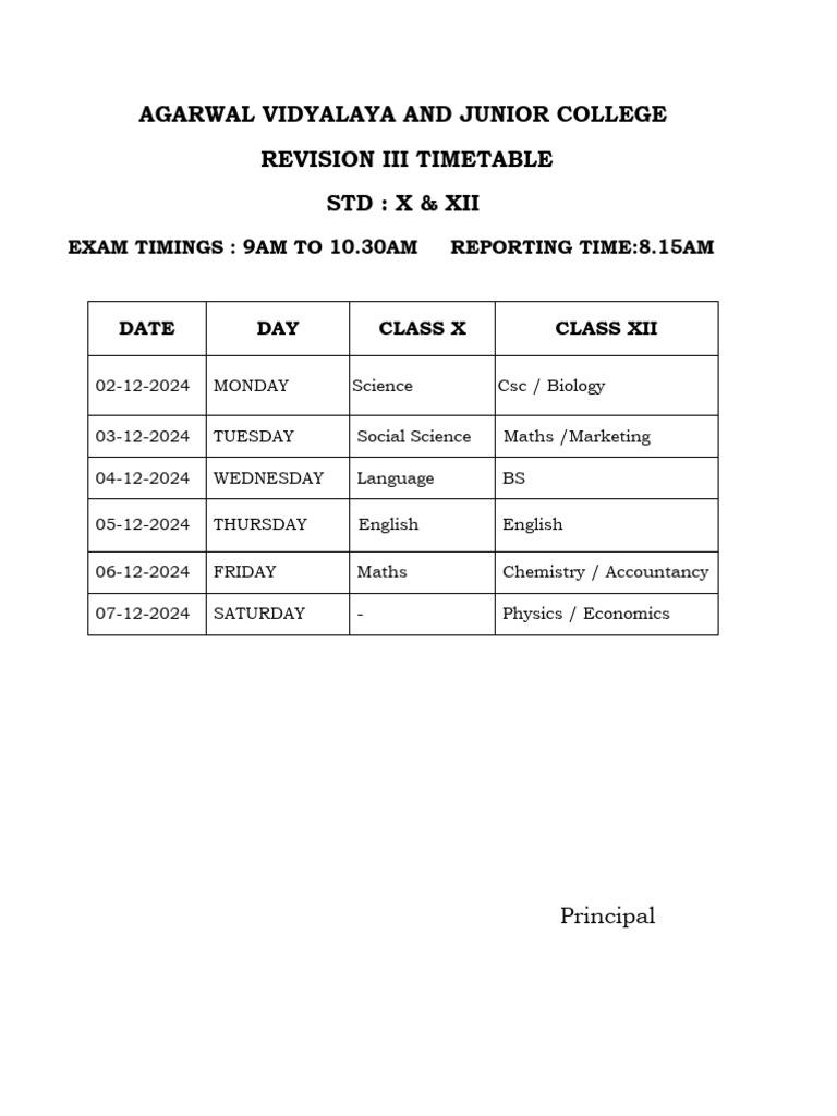 X & Xii Revision 3 Timetable | PDF