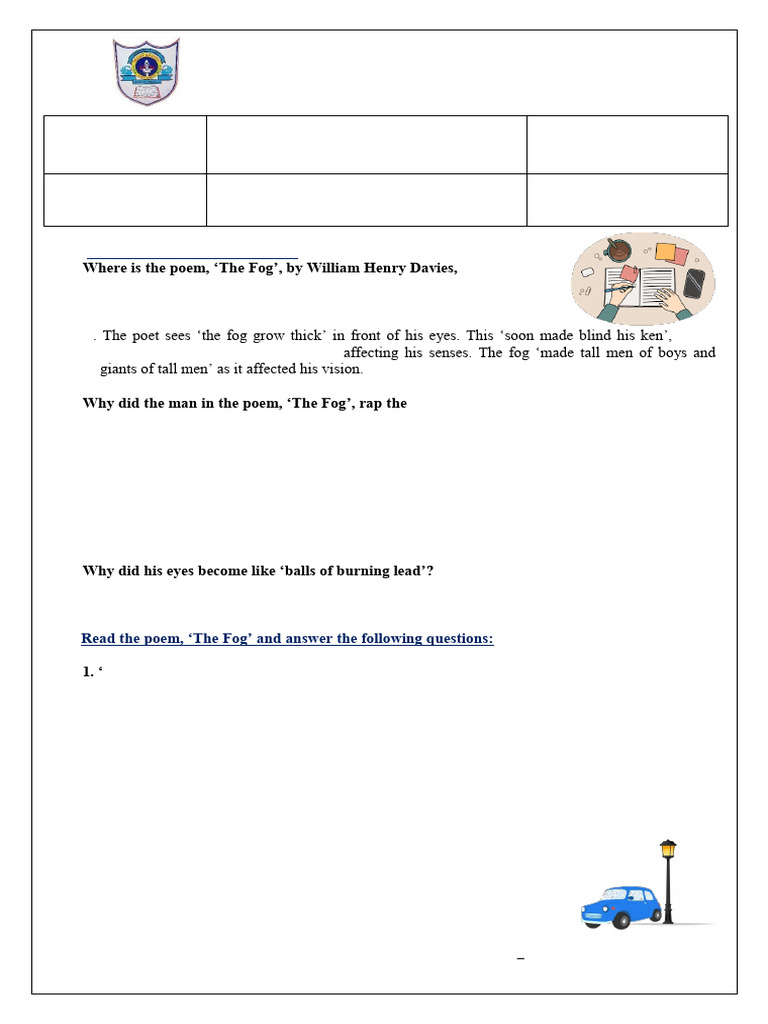 3333773-Worksheet No.1-The Fog-Answer Key-2024-2025-Anju Sujith | PDF