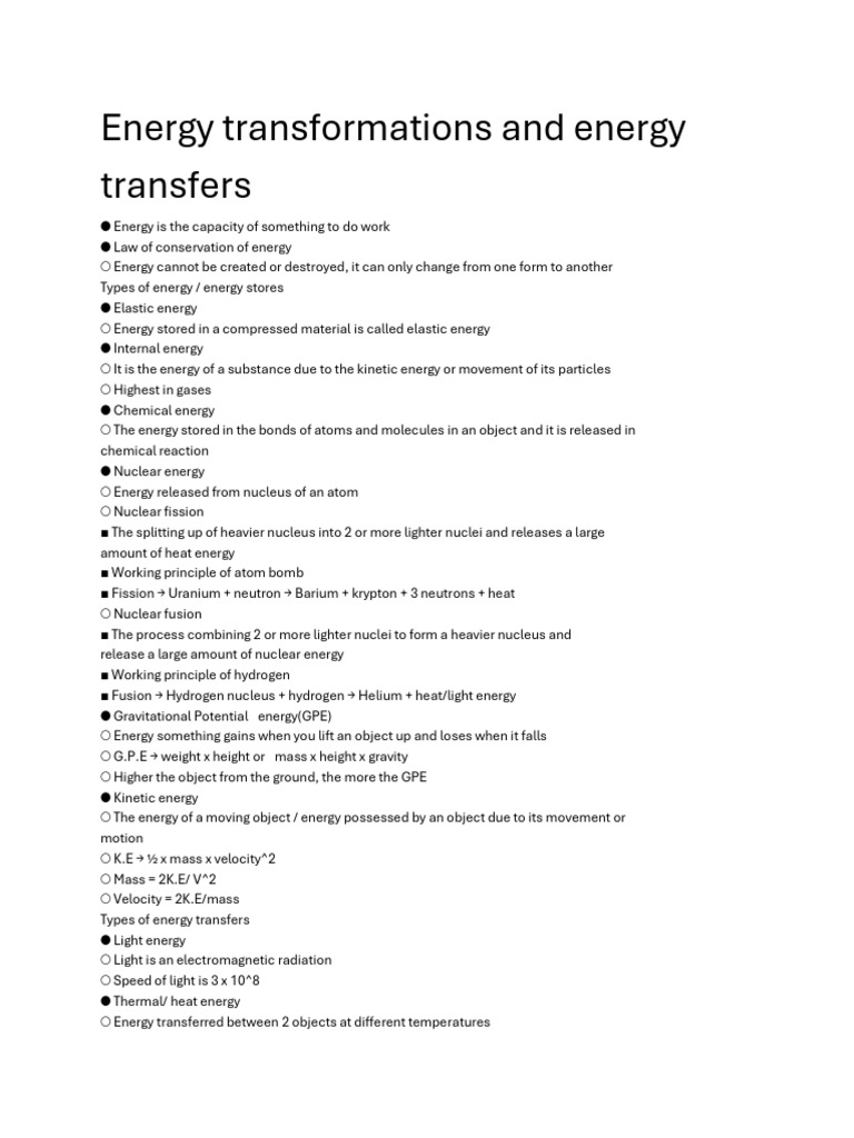 Energy Transformations and Energy Transfers | PDF | Nuclear Physics ...