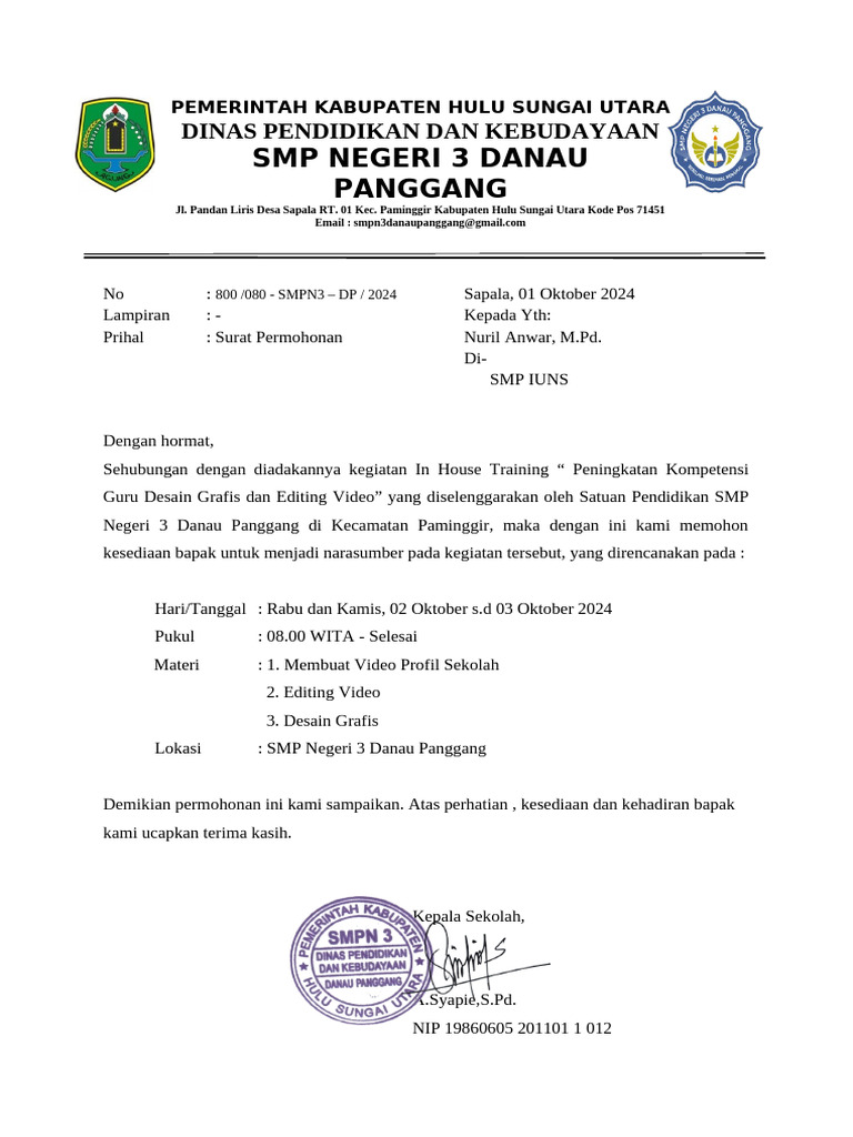 Surat Permohonan Narsum | PDF