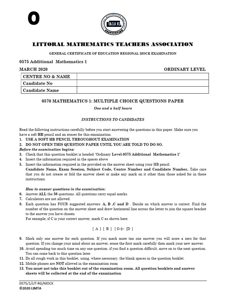 575 A Maths P1 Lit Mock 2020 | PDF | Algebra | Mathematics