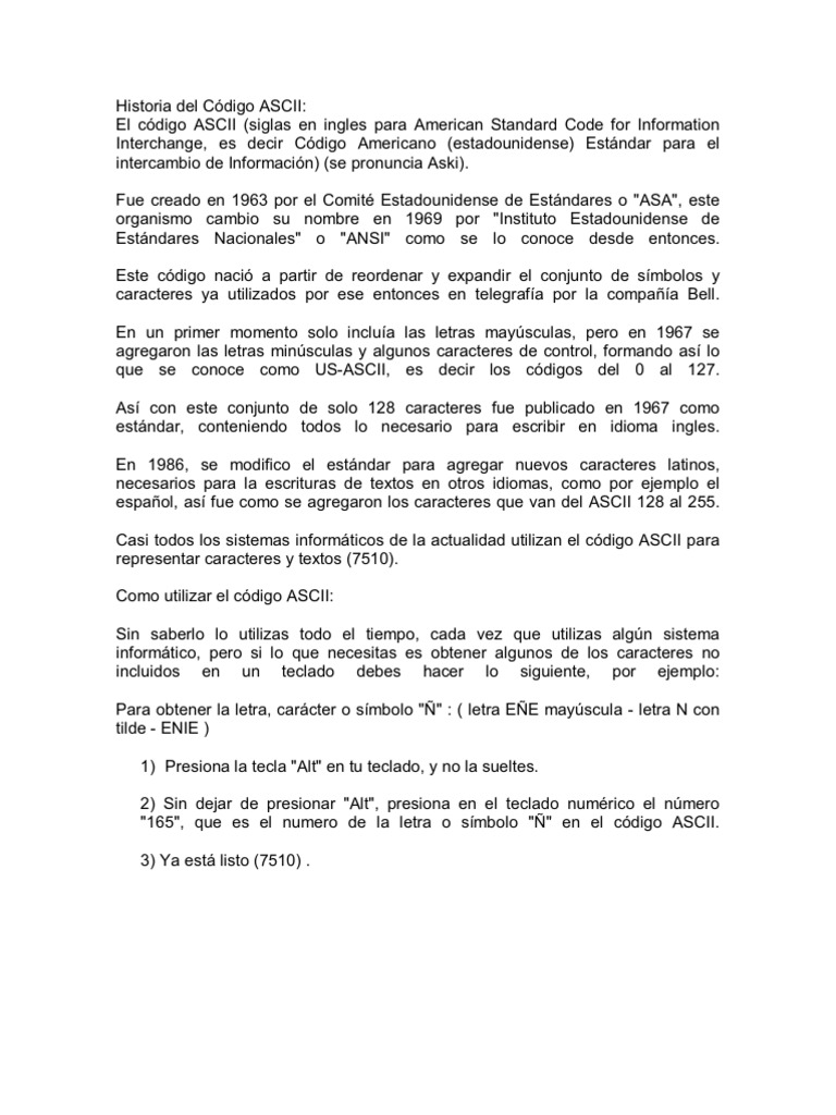 Historia del Código ASCII | PDF | Ascii | Poco
