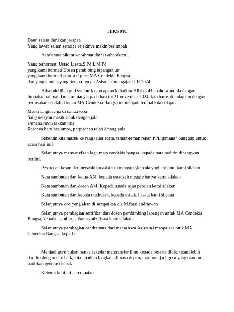 TEKS MC Penutupan PPL | PDF
