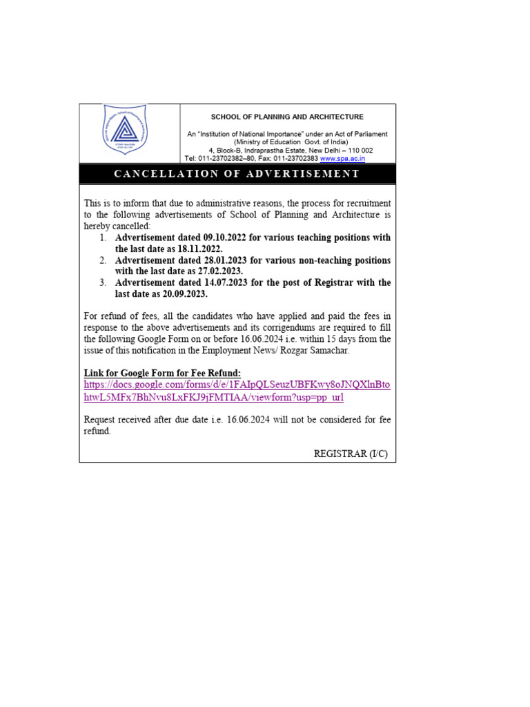 Cancellation of Advertisement | PDF | Career & Growth | Business