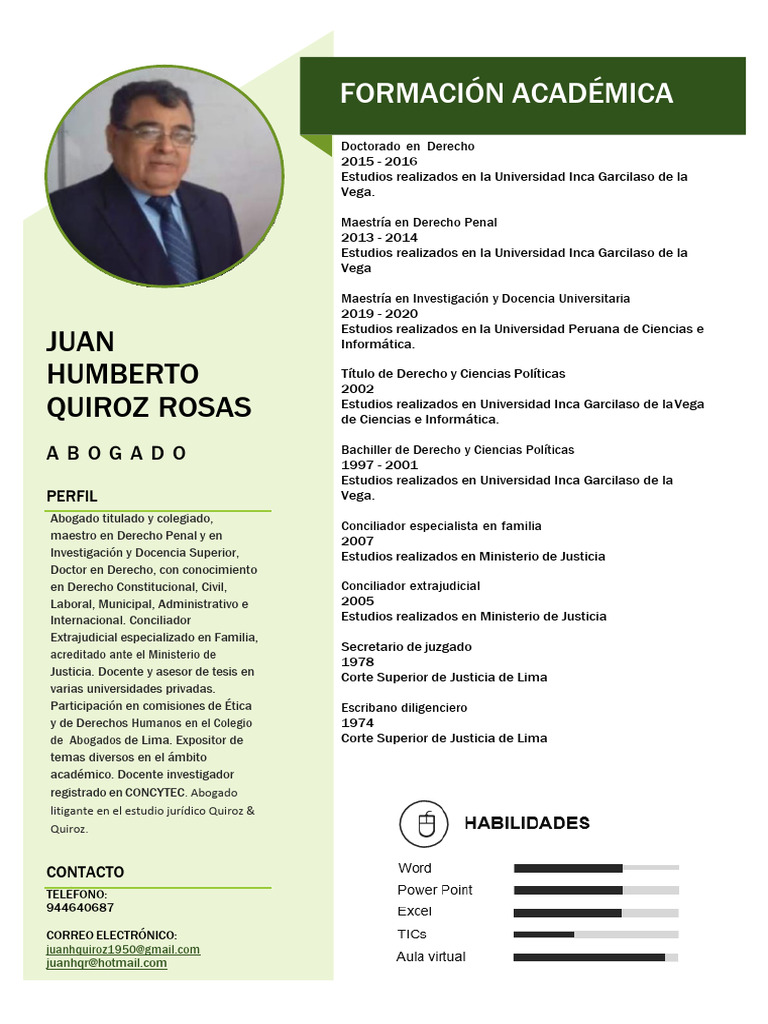 CV Juan Quiroz_enero 2024 | PDF | Maestros | Abogado