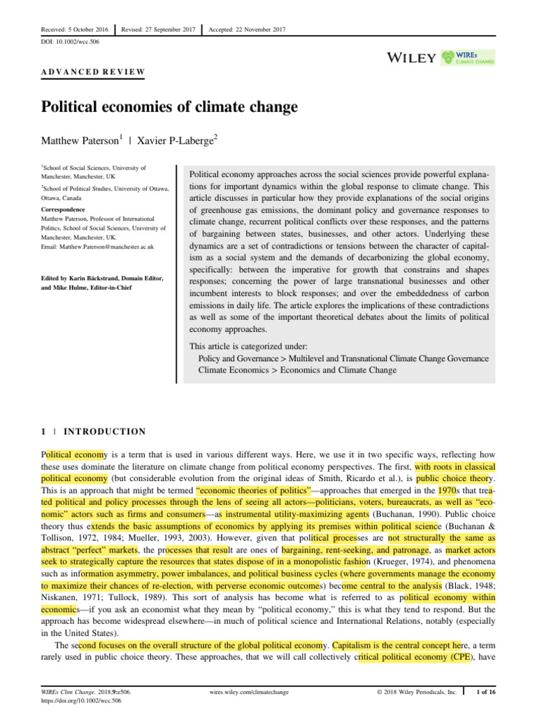 Political Economies of Climate Change | PDF | Public Choice | Market ...
