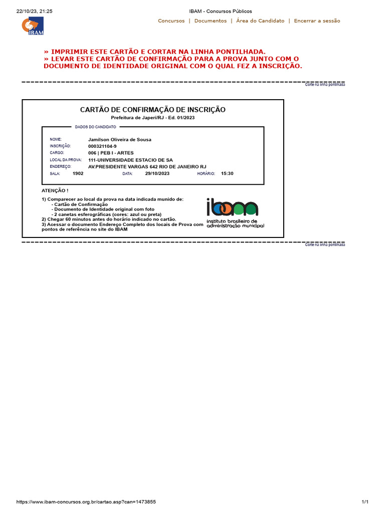 Cartão Da Prova IBAM - Concursos Públicos | PDF
