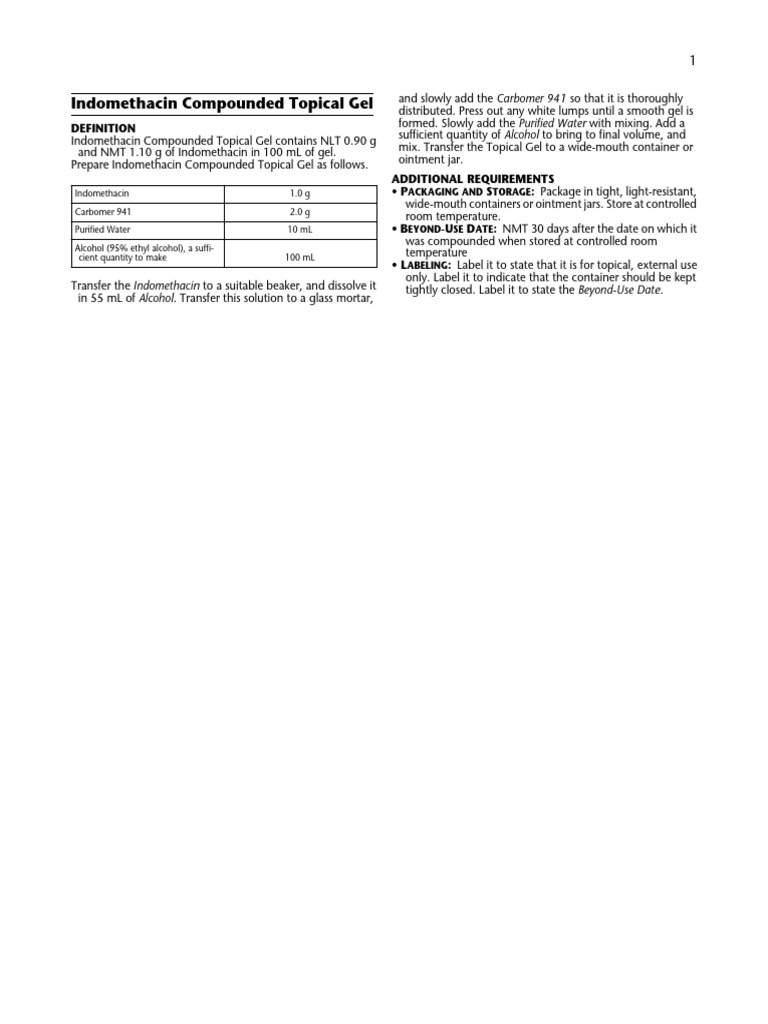 Indomethacin Topical Gel Preparation Guide | PDF | Topical Medication ...