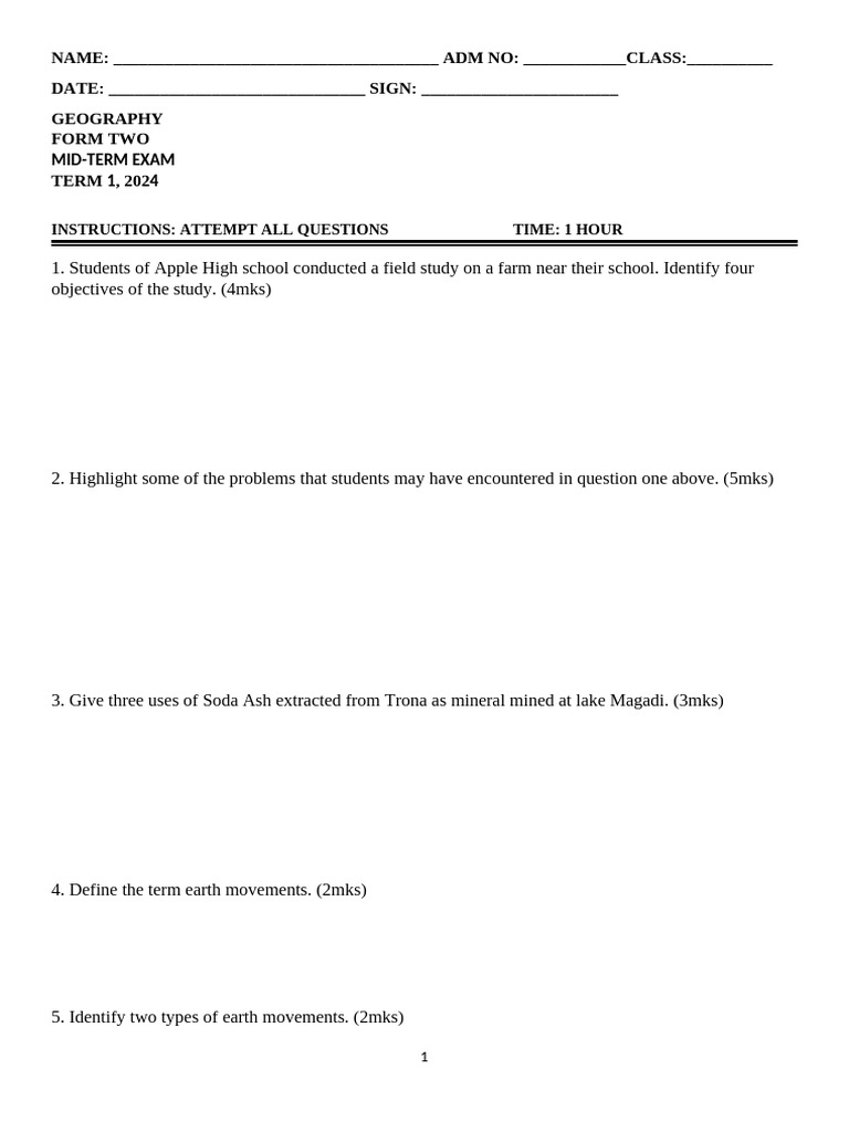 Geography f2 Exam | PDF | Science & Mathematics