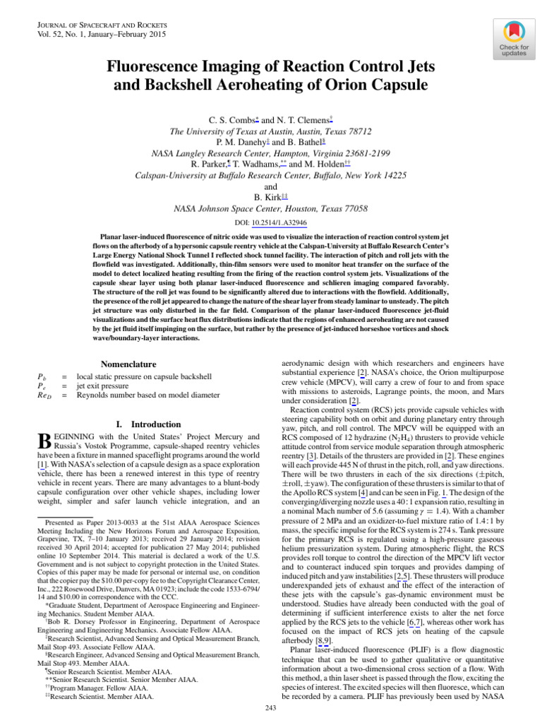 Fluorescence Imaging of Reaction Control Jets Orion Capsule | PDF ...