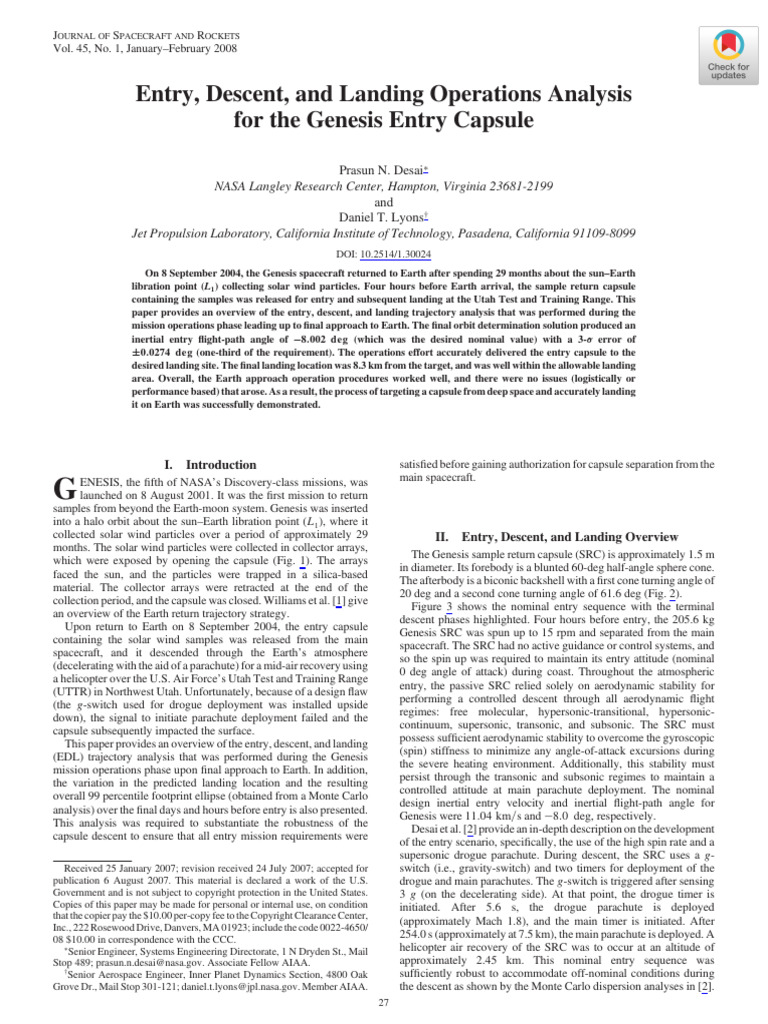 Entry Descent and Landing Operations Analysis | PDF | Atmospheric Entry ...
