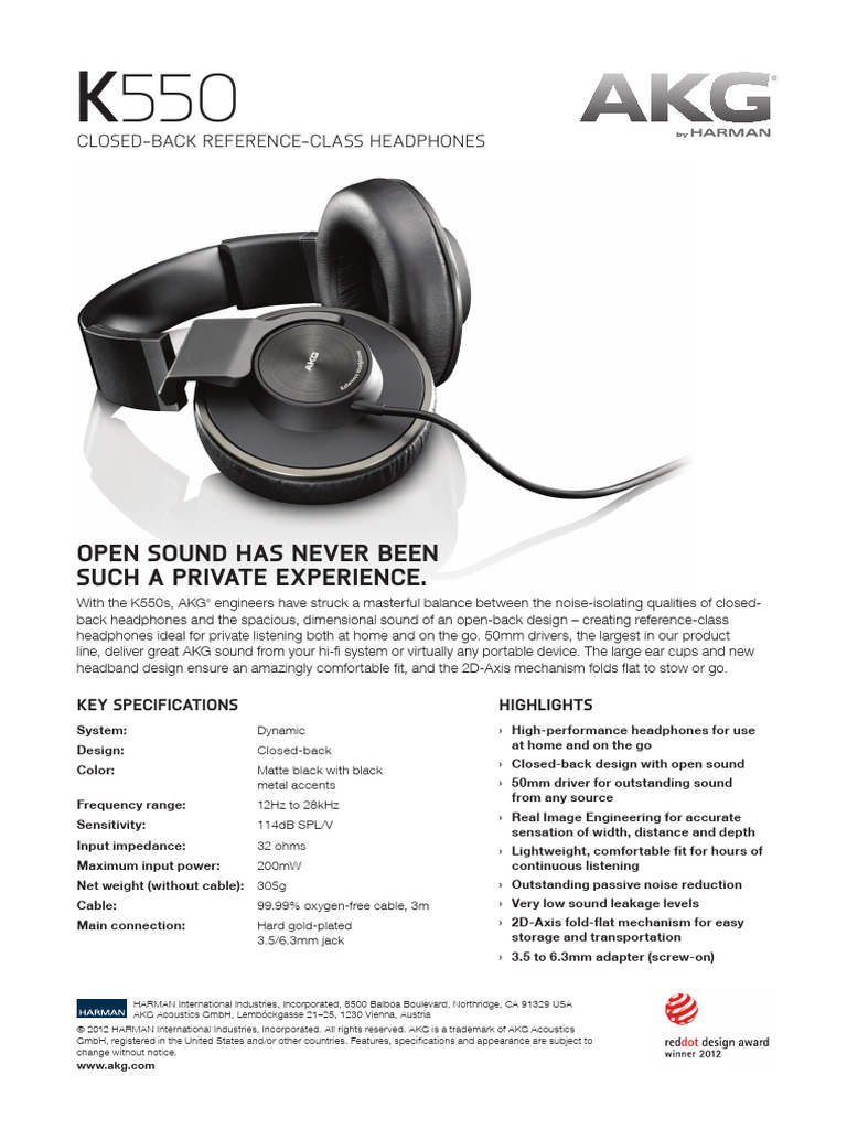 Specification Sheet - K550 (English) | PDF | Headphones ...