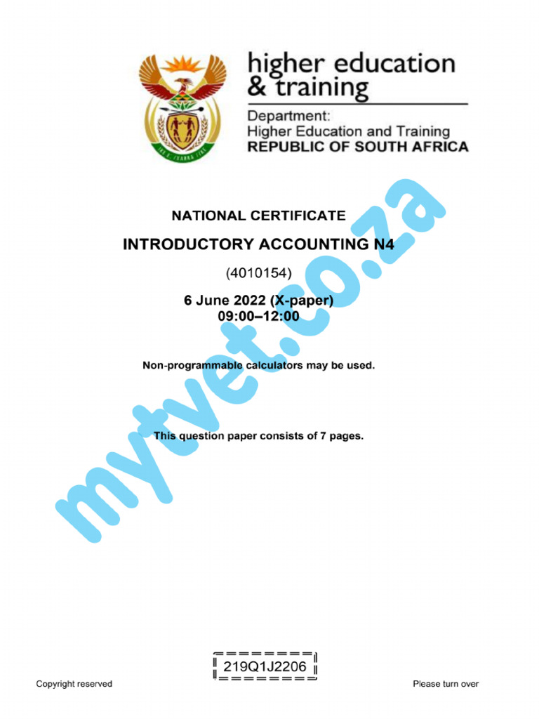 N750 INTRODUCTORY ACCOUNTING N4 QP JUN 2022 Van Zyl S | PDF