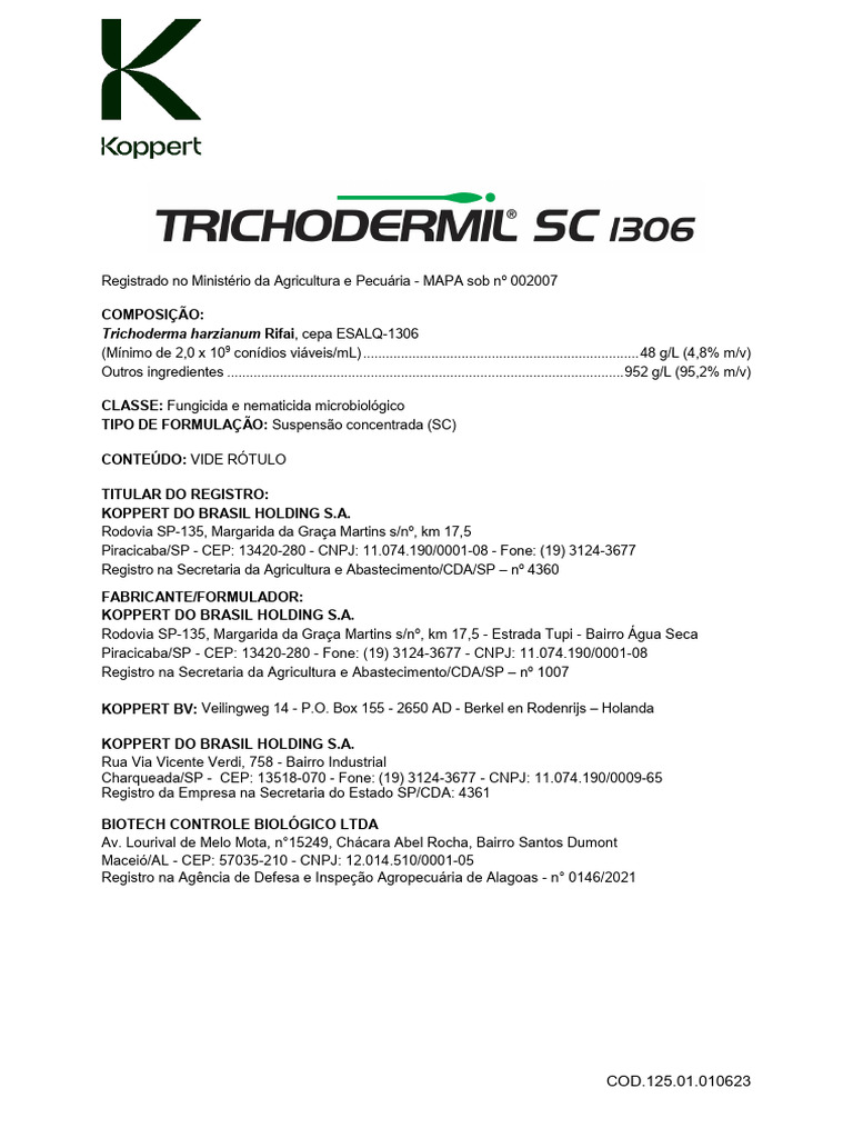 Bula Trichodermil SC 06 2023 01 | PDF | Embalagem e rotulagem ...