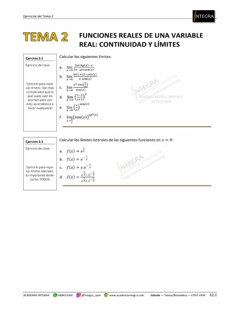 Ejercicios Tema 2 Continuidad | PDF