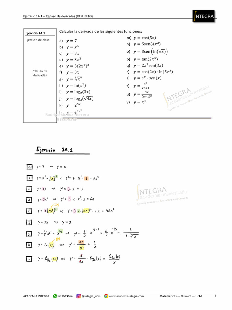 Ej 1A.1 - Repaso de Derivadas | PDF
