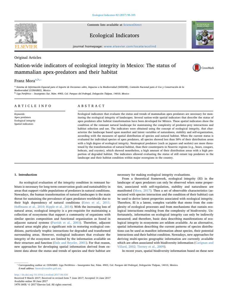 Nation-Wide Indicators of Ecological Integrity in Mexico | PDF ...