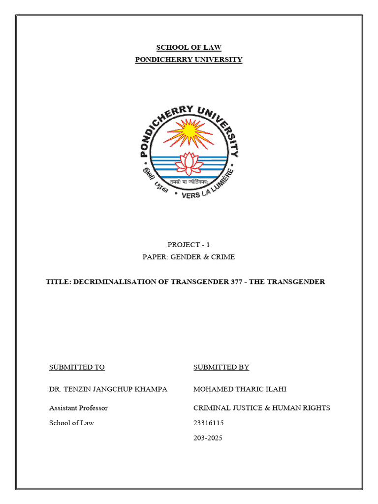 Decriminalisation of Transgender 377 - The Transgender | PDF | LGBTQIA+ Studies | Transgender