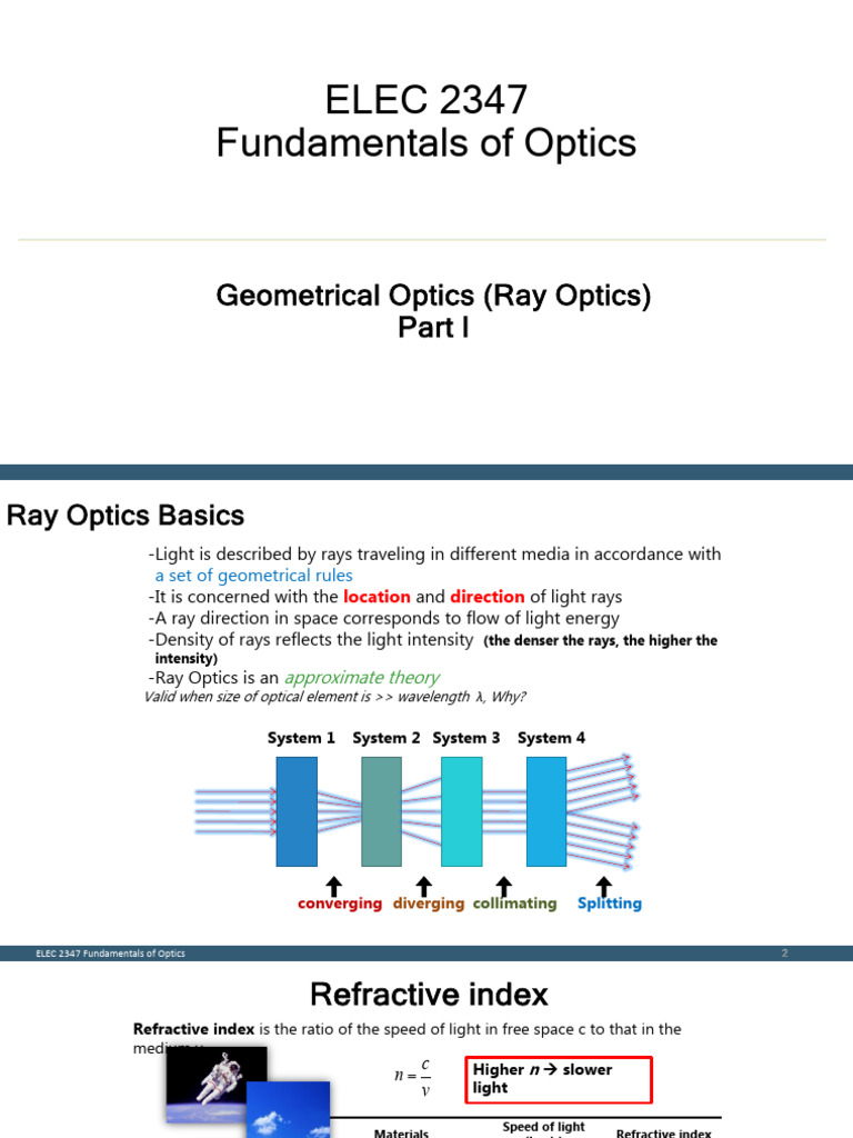 02 Geometry Optics Part1 Lec2 | PDF | Optics | Refraction