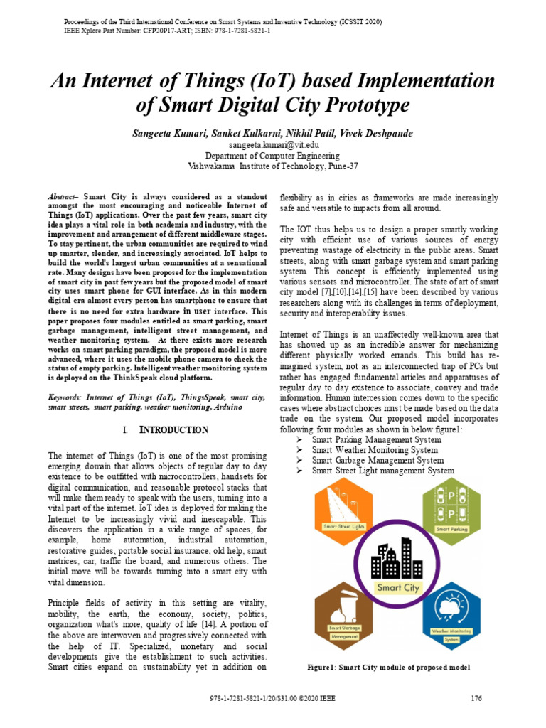An Internet of Things IoT Based Implementation of Smart Digital City ...