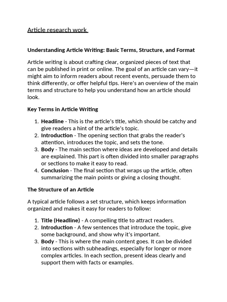 Article Writing Basics | PDF | Cognition | Human Communication
