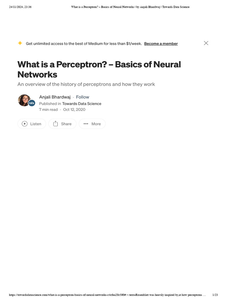 What Is A Perceptron - Basics of Neural Networks - by Anjali Bhardwaj - Towards Data Science ...