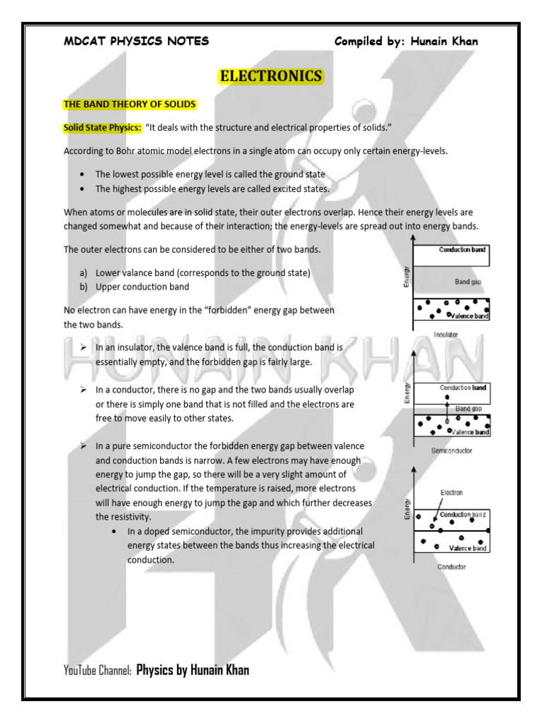 MDCAT Physics Notes by Hunain Khan | PDF | Semiconductors | Doping ...