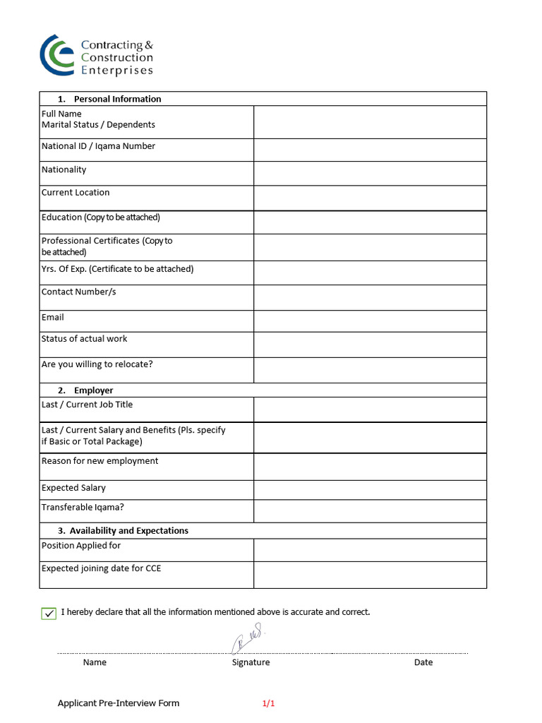 Pre-Interview Form | PDF