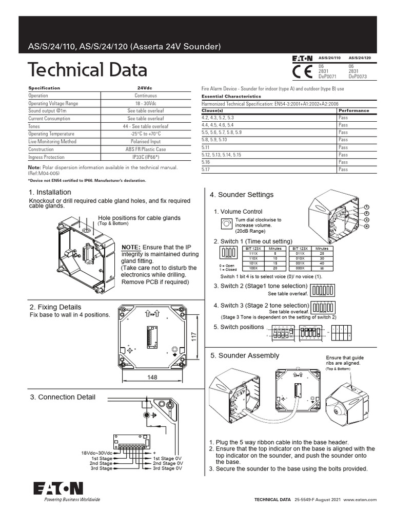 Eaton Fire Devices Asserta Maxi Sounder Manual 25 5549 en | PDF | Electricity | Electronics