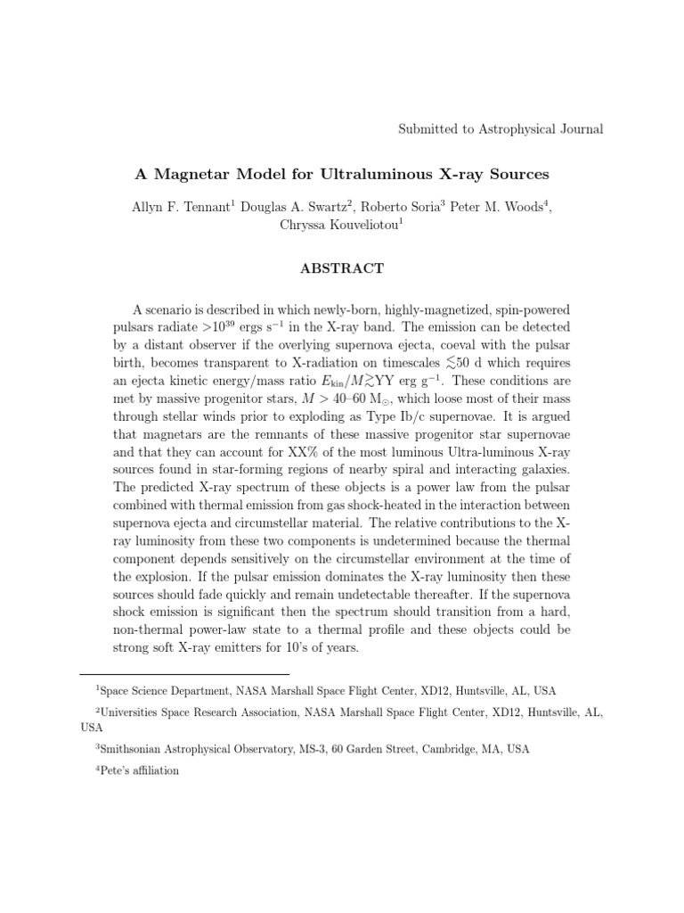 Allyn F. Tennant Et Al - A Magnetar Model For Ultraluminous X-Ray ...